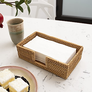 Wicker Guest Towel Holder Tray for Bathroom Rattan Rectangle Toilet Tank Trays Counter Paper Hand Towels Storage Napkin Caddy Kitchen Dressers Countertop Bath Decorative KOLSTRAW (Set 1, Honey Brown)