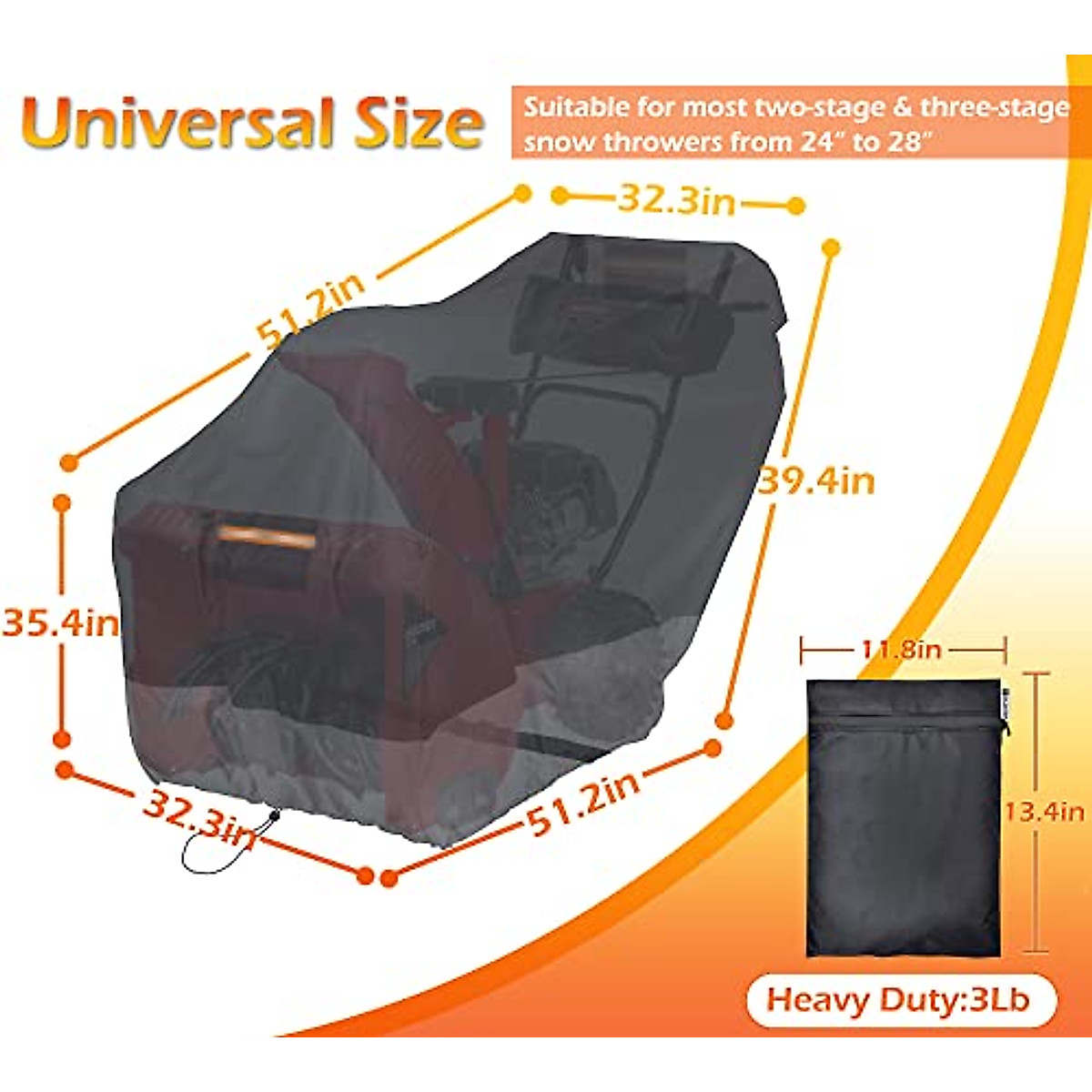 IC ICLOVER Snow Blower Cover, 600D, Two Stage Electric Snow Thrower Cover, Heavy Duty 600D Oxford Fabric Waterproof, Windproof, Sun UV Dust Proof, with Air Vent, Reflective Stripe Handle