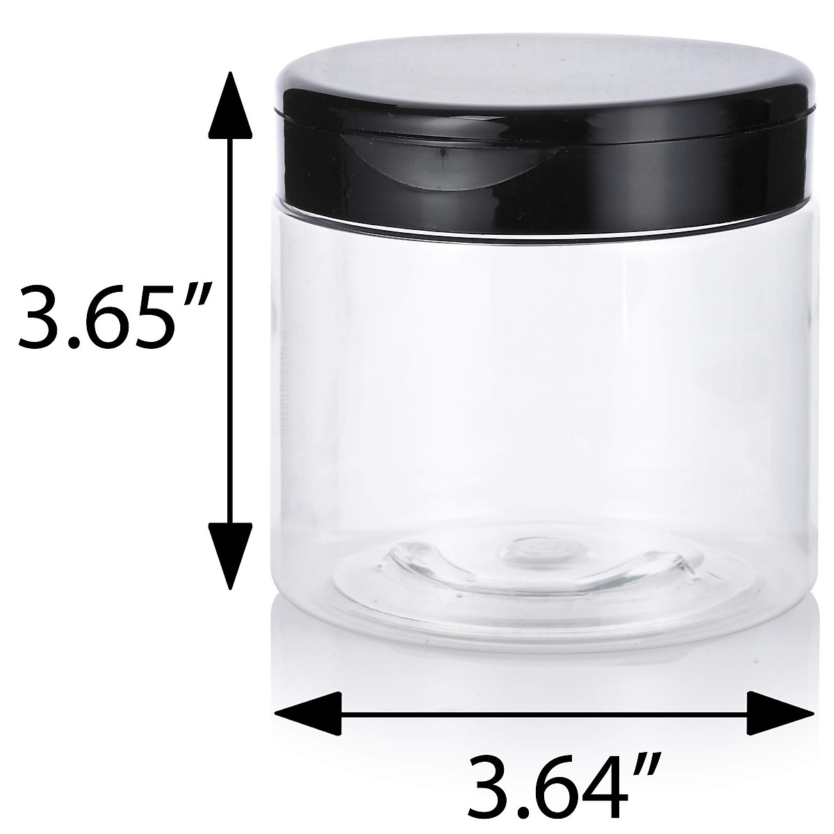 JUVITUS Clear Large 16 oz PET Plastic (BPA Free) Refillable Jar with Black Flip Top Cap - (6 pack)