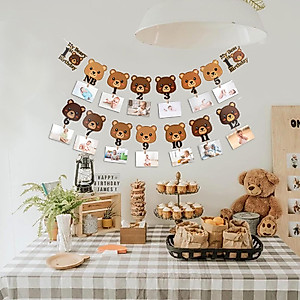 Beary First Birthday Party Banner Cute Bear Monthly Photo Banner for Newborn to 12 Months Photograph 1st Birthday Milestone Photo Banner Bear Photo Display Garland for Boys Girls First Birthday Party