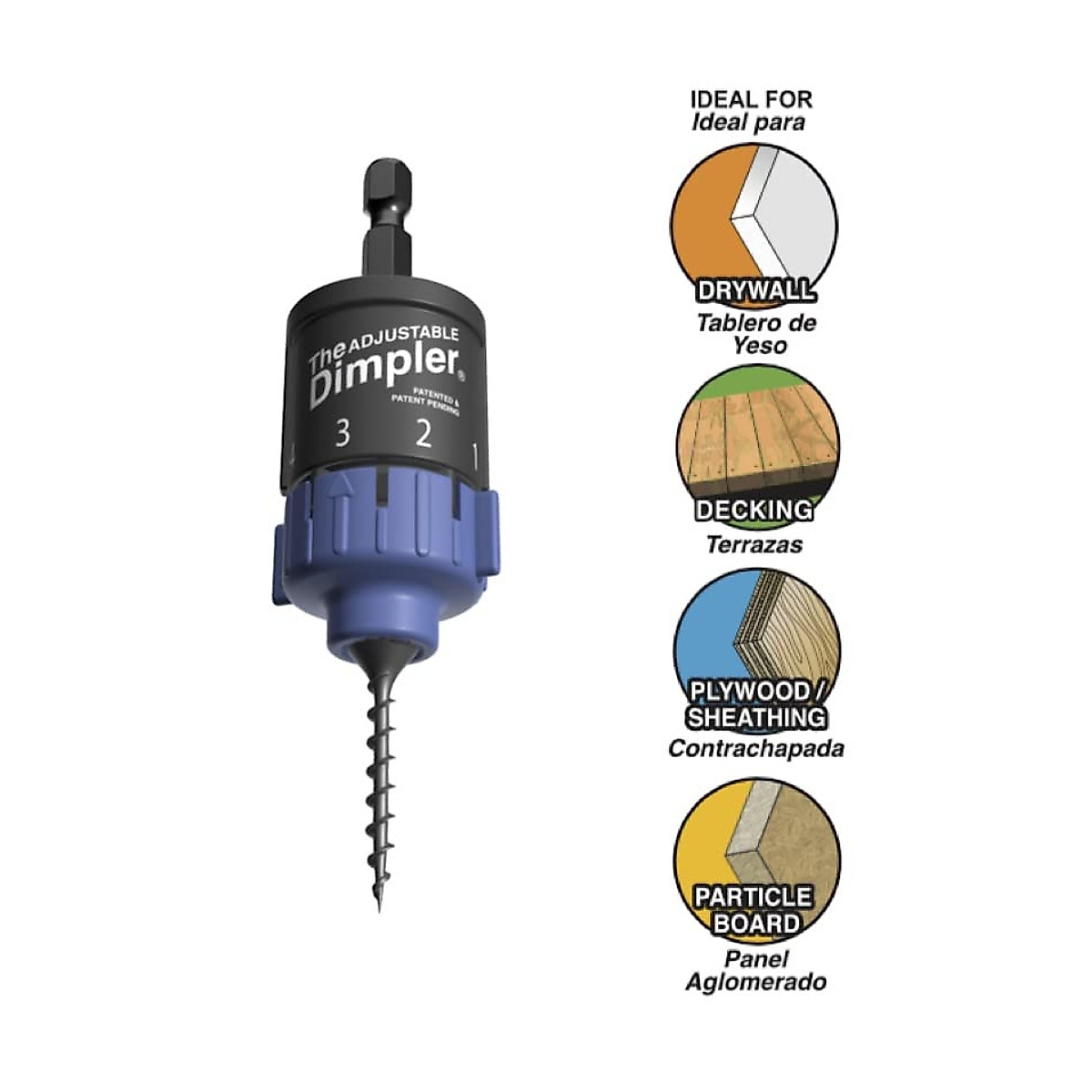 Adjustable DIMPLER ® Drywall Bit - Perfect for Converting Electric and Impact Drills into a Drywall and Deck Screw Gun holds the screw with a Powerful Magnet.