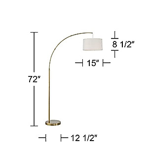 360 Lighting Cora Modern Mid Century Arc Floor Lamp Standing 72" Tall Classic Brass Gold White Linen Drum Shade Decor for Living Room Reading Bedroom Office House Home Decor