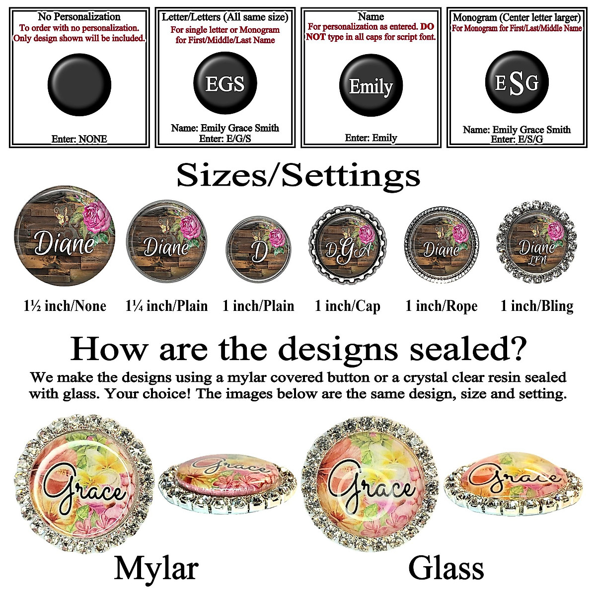 Wood Floral Adjustable Stethoscope ID Name Tag - Choose Tag Style and Color, Custom Fonts, Design Size and Decorative Frame - Hospital Nurse Identification