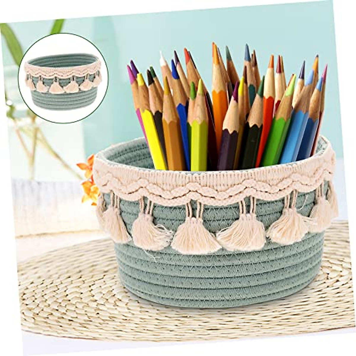 Cabilock with for Bin Multipurpose Pastoral Rope Cotton Nursery Blankets Holder Paper Organizer Toy Bedroom Decorative Toiletries Ball Organizing Small Hamper Toilet Woven Style Desktop