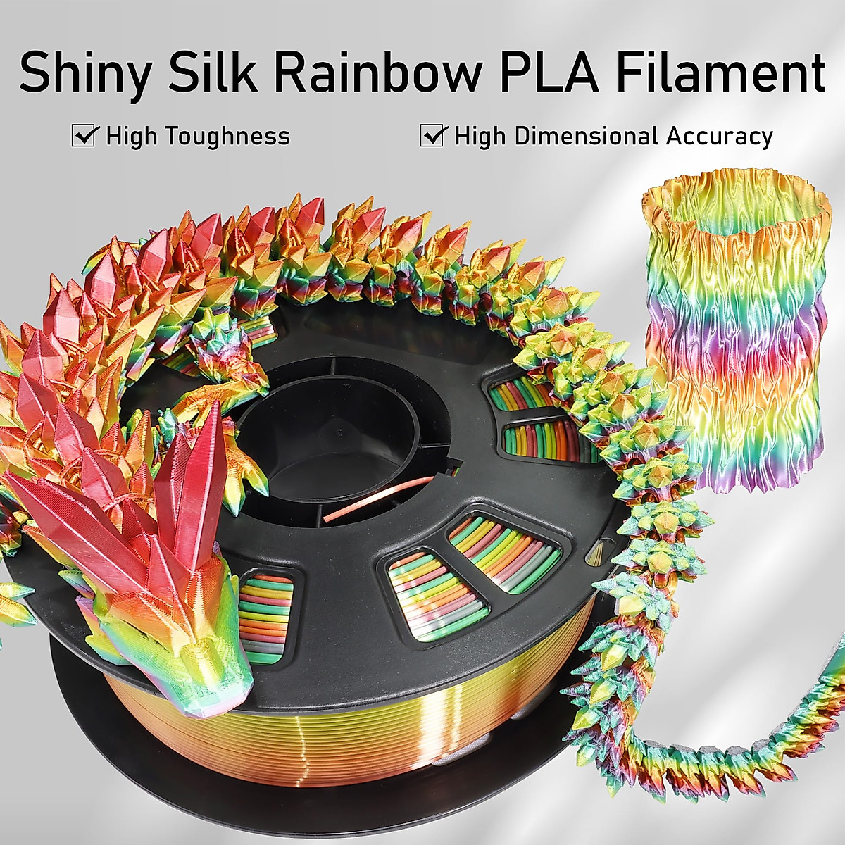 DO3D Silk Multicolored Rainbow PLA 3D Printer Filament, 1.75mm PLA Fast Color Change 3D Printing Material, 1kg Spool (2.2lbs),for FDM 3D Printers