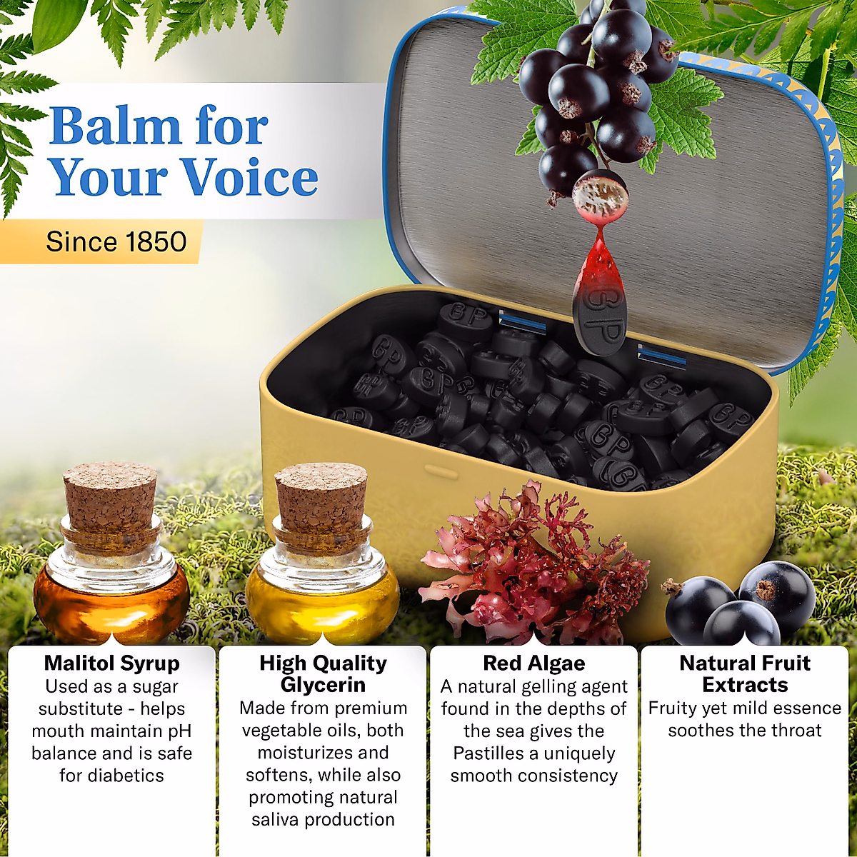 GRETHER'S Sugarfree Blackcurrant Pastilles Natural Remedy for Dry Mouth Relief - Soothing Throat & Healthy Voice - Gift for Singers - Gluten-Free - 1-Pack - 15 oz.