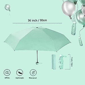 ALFROTEY Mini Folding Travel Umbrella for Rain with Anti-UV Protection Lightweight Small Compact Umbrella for Backpack and Purse Ideal Travel Umbrella for Women and Girls (Light Green, S)