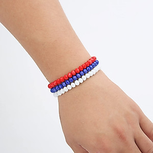IDesign 2 Set USA American Flag Bracelet Set For Women Mens Red Blue White Beads Stretch Bracelet Set Patriotic 4th Of July Independence Day Gift Pack Of 2 (Beads Bracelet)