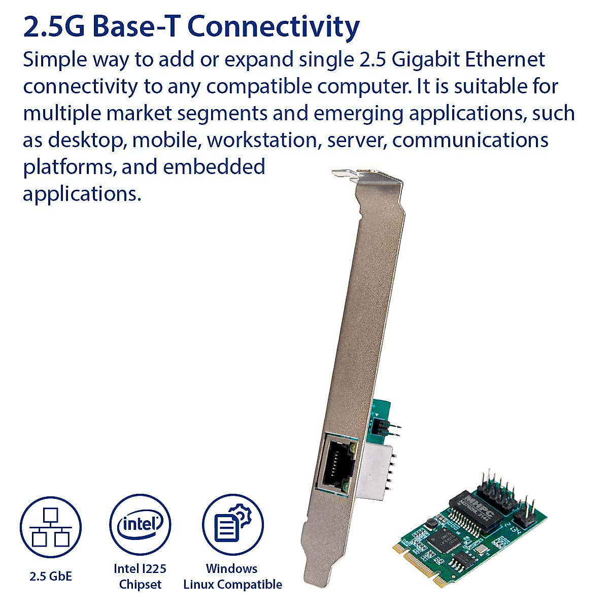 IO CREST 2.5 Gigabit Ethernet M.2 M+B Key Interface Card 10/100/1000/25000 Mbps RJ45 LAN Intel I225 Chipset,Black,SY-PEX24075