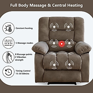 ANJHOME Overstuffed Massage Recliner Chairs with Heat and Vibration, Soft Fabric Single Manual Reclining Chair for Living Room Bedroom (Brown)