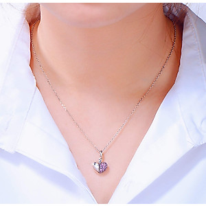GW 925 Sterling Silver Love Heart Charms Fit Snake Chain Bracelets Pendant for Necklace for Women (Pink-I love you)