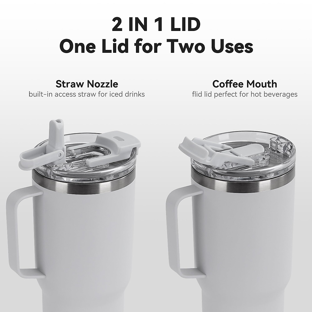 30oz Tumbler with Handle, Insulated Leak Proof Coffee Travel Mug with Straw Lid Double Wall Stainless Steel Vacuum Tumblers Metal Cup Keep Hot and Iced Drink for Gym, Office, Camping, White 1 Pack