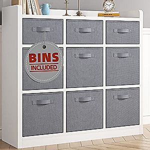 EnHomee Cube Storage Organizer White Storage Cube Organizer 9 Cube Storage Shelf with Drawers Wood Cubby Storage with Cube Storage Bins Toy Organizer for Clothes Books