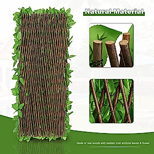 Betterhood Expandable Fence Privacy Screen, 4 Pack Decorative Faux Ivy Greenery Fencing Panel for Balcony Patio Outdoor, Artificial Hedges Screen, Purple Flower (Single Sided Leaves)