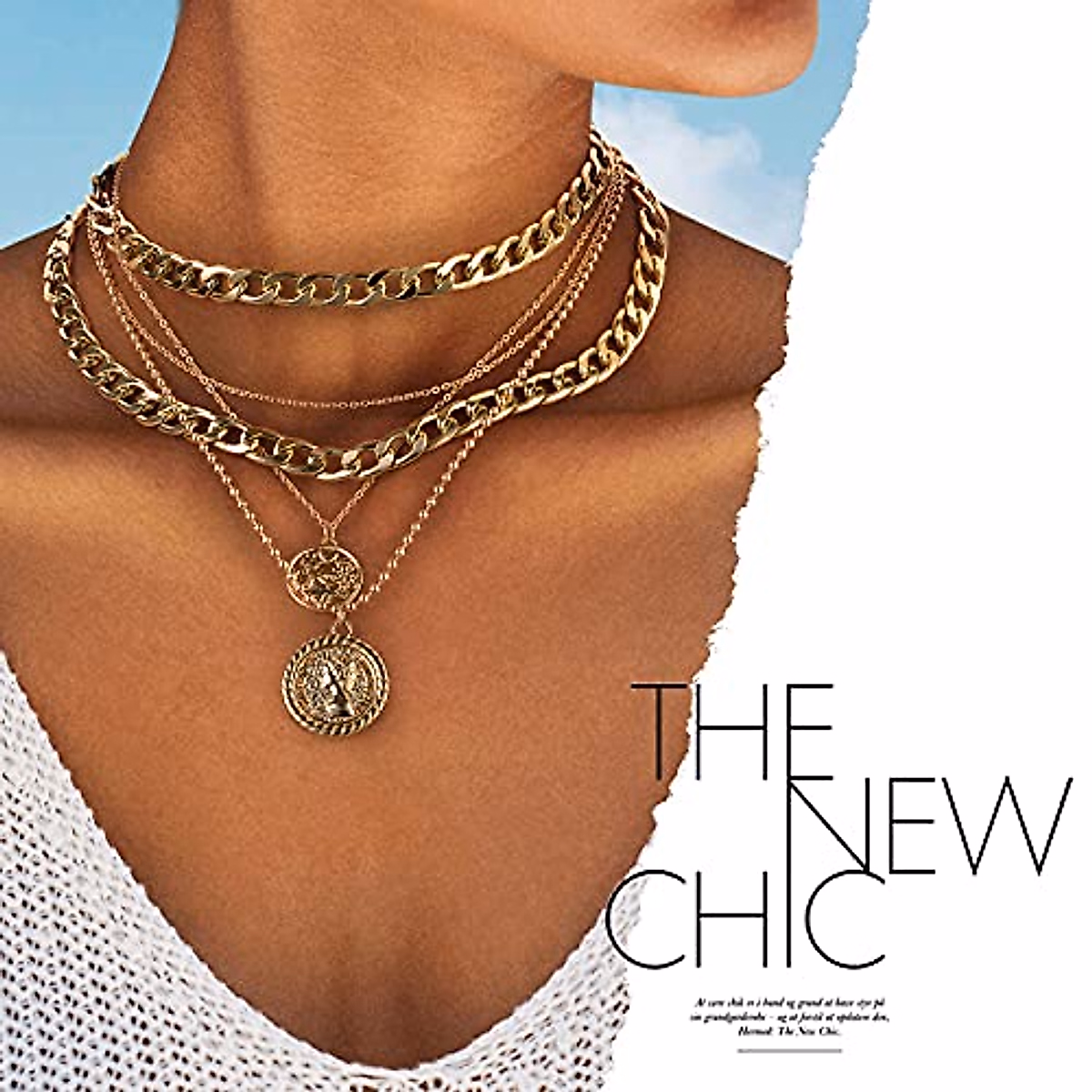 MJartoria Gold Layered Necklaces for Women Trendy Retro Coin Pendant Necklace Dainty Chunky Chain Choker Necklaces for Jewelry Birthday Gifts (Gold, A-Retro Coin-5 in 1 Layered)