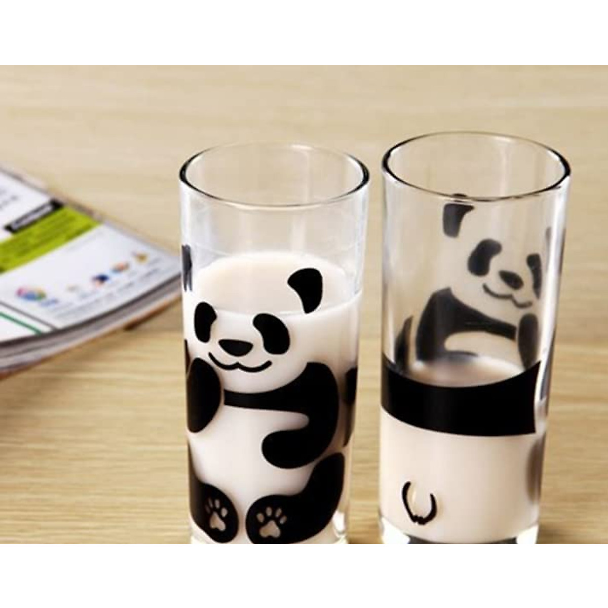 Cute Panda Glass Cup Mugs Milk Tea Cup Water Drinking Cups Couple Cup Breakfast Cups Gifts for Panda Lover,Set of 2