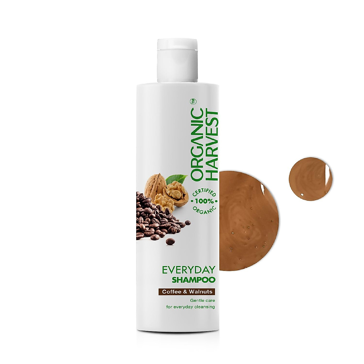 Organic Harvest Everyday Shampoo: Coffee & Walnuts | For Dry & Frizzy Hair | Anti-hairfall Shampoo For Men & Women | 100% American Certified Organic | Sulphate and Paraben-free - 250ml