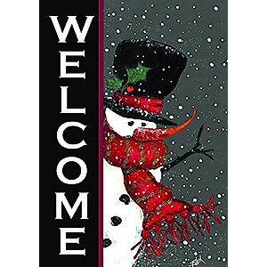 Toland Home Garden 100563 Snowman Welcome Winter Flag 28x40 Inch Double Sided Winter Garden Flag for Outdoor House Flag Yard Decoration