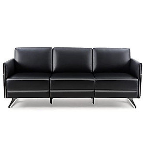 LUCKYERMORE Guest Reception Chairs 3 Seater,Black Waiting Room Chair Faux Leather Sectional Sofa Couch Executive Side Chair with Armrest Comfy Cushion for Office Lobby Conference Meeting