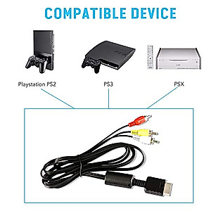 6Ft AV Cable for PS2 PS1 PS3, AV to RCA Composite Audio Video TV Cord Compatible with Playstation 1 2 3