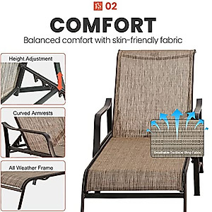 PatioFestival Patio Chaise Lounge Outdoor Adjustable Back Metal Lounge Chair with Bistro Table 3 Pieces for Porch Backyard Pool