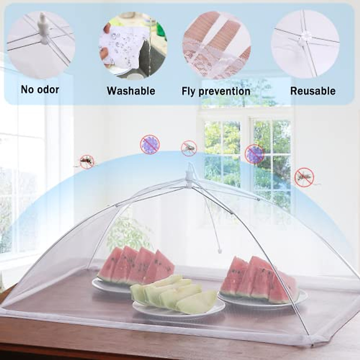 4 Pcs Extra Large Mesh Food Cover Tent Umbrella Food Screen Covers for Outside Pop-up Mesh Reusable Food Nets for Parties Picnics Outdoor BBQs Collapsible (2 Pcs 40"x24", 2 Pcs 32"x24")