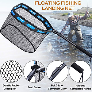 PLUSINNO Floating Fishing Net for Steelhead, Salmon, Fly, Kayak, Catfish, Bass, Trout Fishing, Rubber Coated Landing Net for Easy Catch & Release, Compact & Foldable for Easy Transportation & Storage