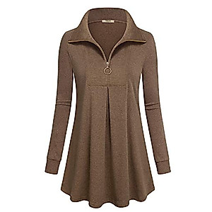 Timeson Fall Long Sleeve Tunic Tops for Women,Women Tunic Sweaters Winter Maternity Leggings Shirts Ladies Warm Fall Tops Zipper Flannel Shirt Casual Work Long Cotton Dressy Swing Christmas Blouses