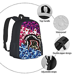Oyleames Shark Teeth Camo Backpacks Travel Laptop Daypack Big Capacity Bookbag Fashionable And Durable