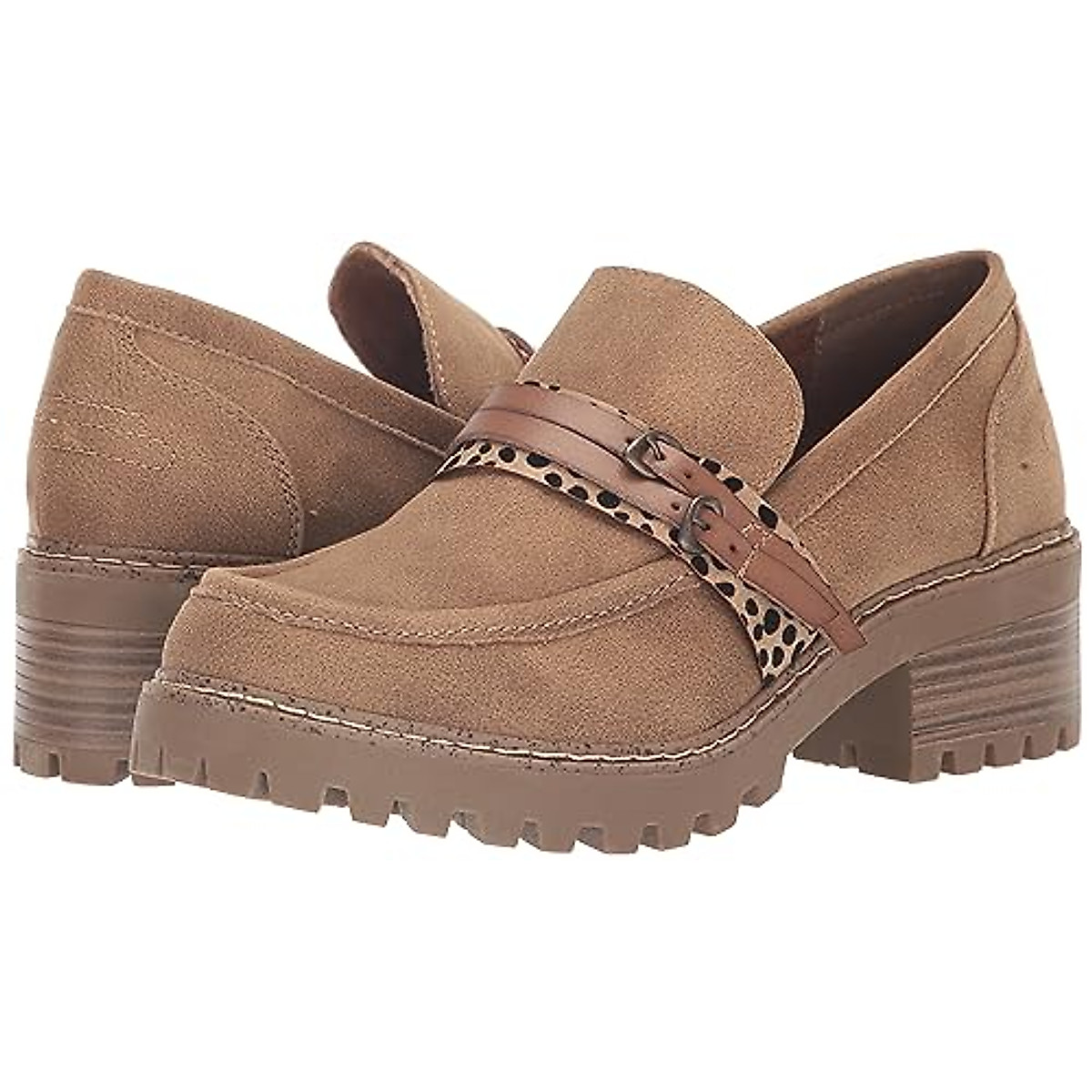 Blowfish Malibu Women's Lahtay Lug Heel Loafer, AlmondOiledVegan/CrmCoffDyec, 7.5M