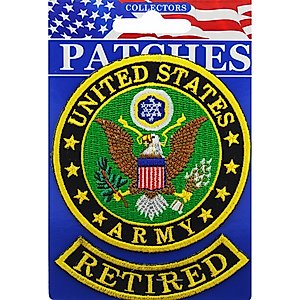 United States Army Retired Embroidered Patch, with Iron-On Adhesive (Two Pieces)
