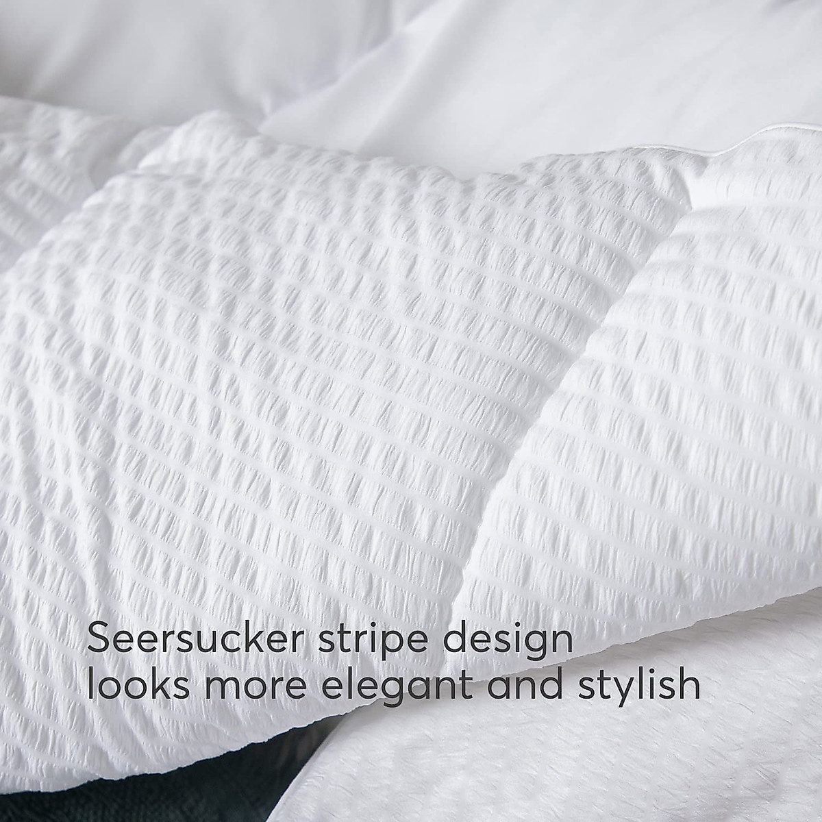 KASENTEX Winter Warmth Quilted Comforter Set King with 2 Pillow Shams, Cozy Soft Seersucker Bedding Set Textured, Down Alternative Fill(King Set, White)