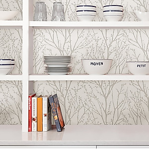 NuWallpaper NU2394 Treetops Peel Stick Wallpaper, White & Off-White