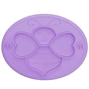 Suction Plates for Baby Toddler, Silicone Kids Plates, BPA Free Food Grade Silicone, Microwave and Dishwasher Safe, Bee Divided Design, Purple
