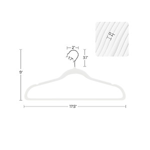 SONGMICS Rubber-Coated Plastic Hangers, 50 Pack Non-Slip Coat Hangers, Space-Saving Slim Clothes Hangers, 360 Degree Swivel Hooks, Shoulder Notches, White UCRP008W05