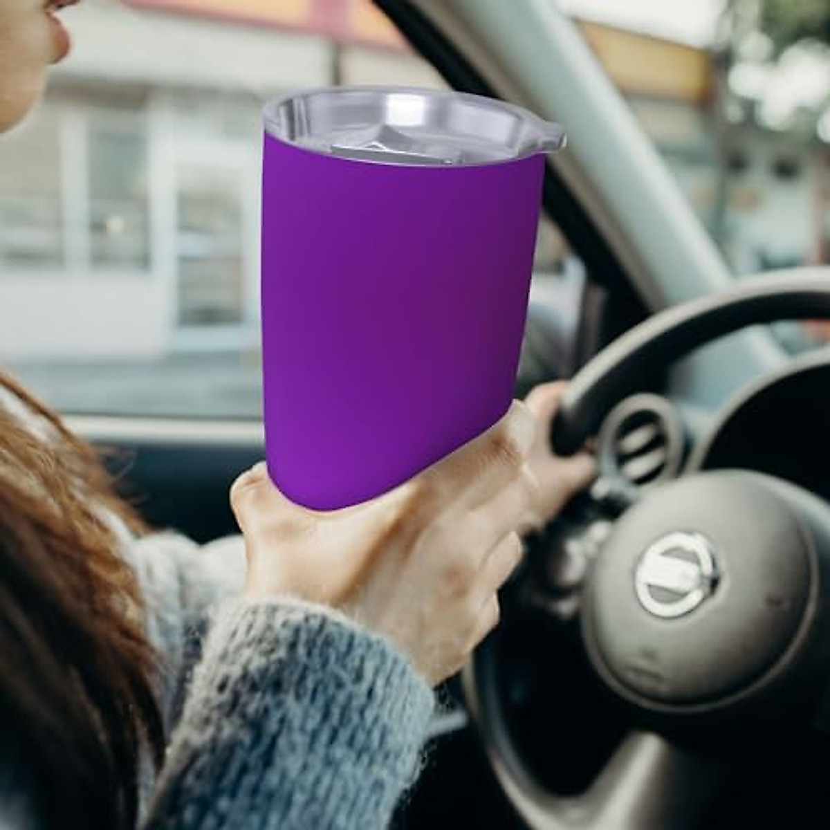 WXZYFP Car cup (single silver rim), can use a straw or drink directly, easy to use.Solid color dark purple