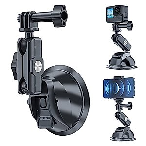 TELESIN Car Suction Cup Mount for GoPro Insta360 Phones, Windshield Window Dashboard Holder Boats Vehicle Attach for Go Pro Max Mini Hero 11 10 9 8 7 6 5 Insta 360 X2 X3 DJI Action 2 3 Accessories