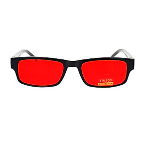 Black Rectangle Frame Red Lens Sunglasses Spring Hinge