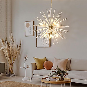 Modern Chrome Sputnik Chandeliers,6-Light Starburst Firework Ceiling Lights Dining Room Chandelier Light Fixture for Living Room, Bedroom, Kitchen, Entryway, Foyer,Dia 25",E12 Sockets