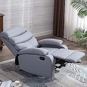 hzlagm Recliner Chair for Adults, Manual Recliner with Micro Leather, Overstuffed Single Sofa, Easy to Operate Footrest & Headrest, Suitable for Small Spaces- Misty Gray