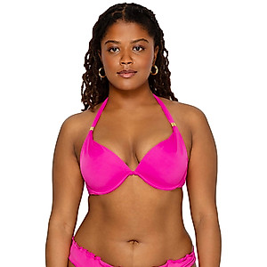 Smart & Sexy Women's Standard Swim Secret Mega Push-up Halter Bikini Top, Fuchia Sizzle, 36C