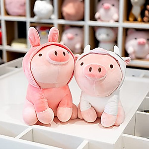 MINISO 12'' Sitting Piglet Stuffed Animals Kawaii Plush, Pig Cute Soft Plushies Body Pillow, Piglet Plush Throw Pillow Doll Plush Toys Gift for Valentine's Day Christmas(Cow Hoodie)