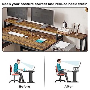 SEDETA Home Office Desk with File Drawer & Power Outlet, 66'' Computer Desk with Storage Shelves, Printer Cabinet and Monitor Shelf, Computer Table Writing Desk Workstation, Rustic Brown