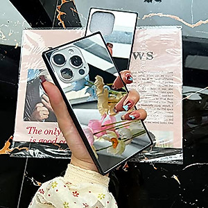 VAOXTY Compatible with iPhone 14 Pro Max Case Square Mirror Case Cute for Women Girls Makeup Glass Mirror Back Design Fashion Luxury Slim Thin Protective Cover Phone Case