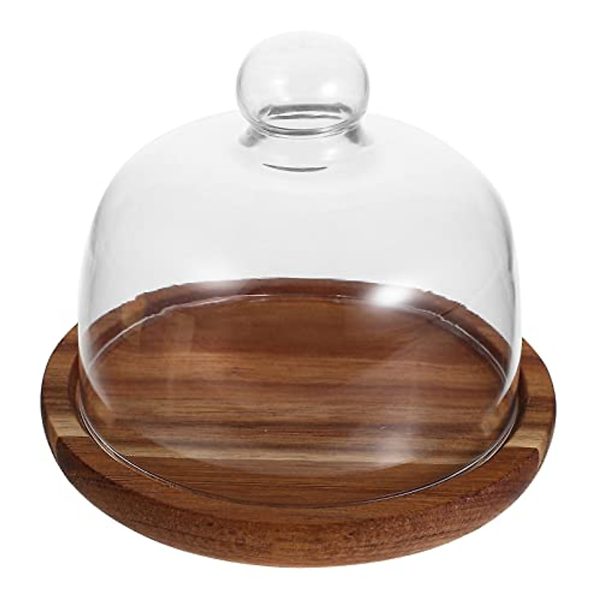 Cake Tray with Dome Round Wood Cake Stand Plate Server Platter Wood Server Cake Stand Clear Cloche Dome Cake Display Cover Glass Cake Pan Cover Food Plate Lid Cheese Board for Pastries 13CM