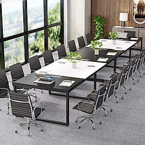 Tribesigns 8FT Rectangular Conference Table with Metal Base 94.48L x 47.24W x 29.92H Inches, Black and White