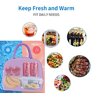 DALINDA Lunch Bag Lunch Box for Women Men Reusable Insulated Lunch Bags for Adults,Leakproof Cute Cooler Lunch Tote Bag, Large Capacity for Work Travel Picnic,Purple