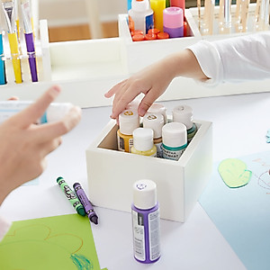 MARTHA STEWART Crafting Kids' Accessory Tray - Creamy White: Wooden Paintbrush Storage with 4 Compartments, Crayon Marker and Pencil Organizer for Desk