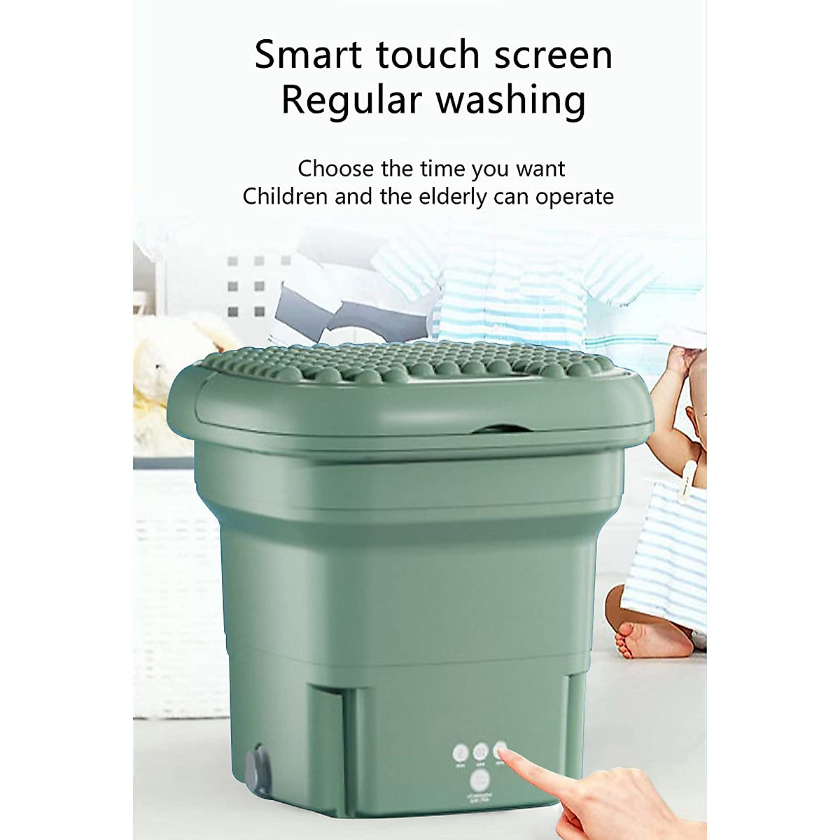 Portable Washing Machine, Mini Foldable Bucket Washer and Spin Dryer for Camping, RV, Travel, Small Spaces, Lightweight and Easy to Carry (Pink) (Green)