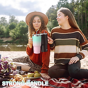 AUSOR 30 oz Tumbler with Lid and Straw,Water Bottle with Handle,Insulated Stainless Steel Tumbler for Hot & Cold, Coffee Travel Mug Cups Reusable,Blue to Pink